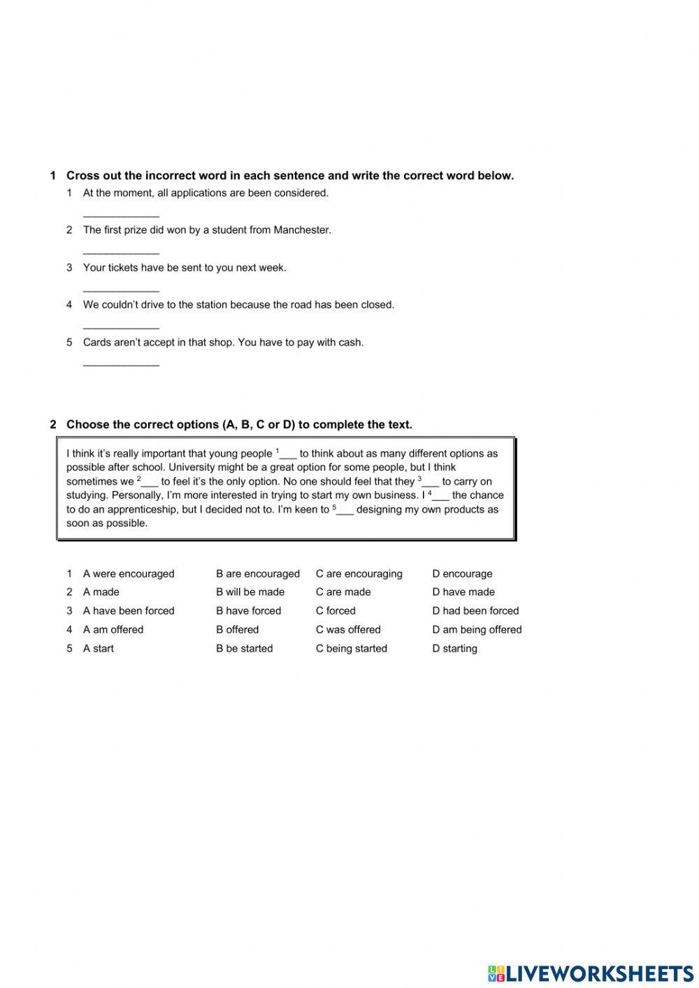 Passive activity for inter | Live Worksheets