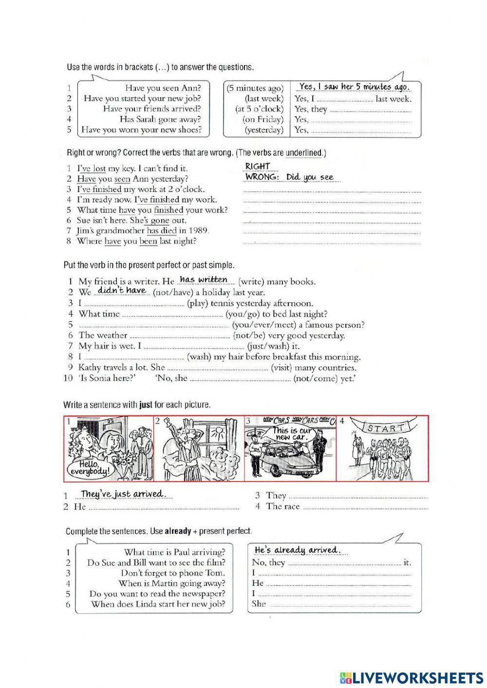 Present perfect online exercise for A2/B1 | Live Worksheets