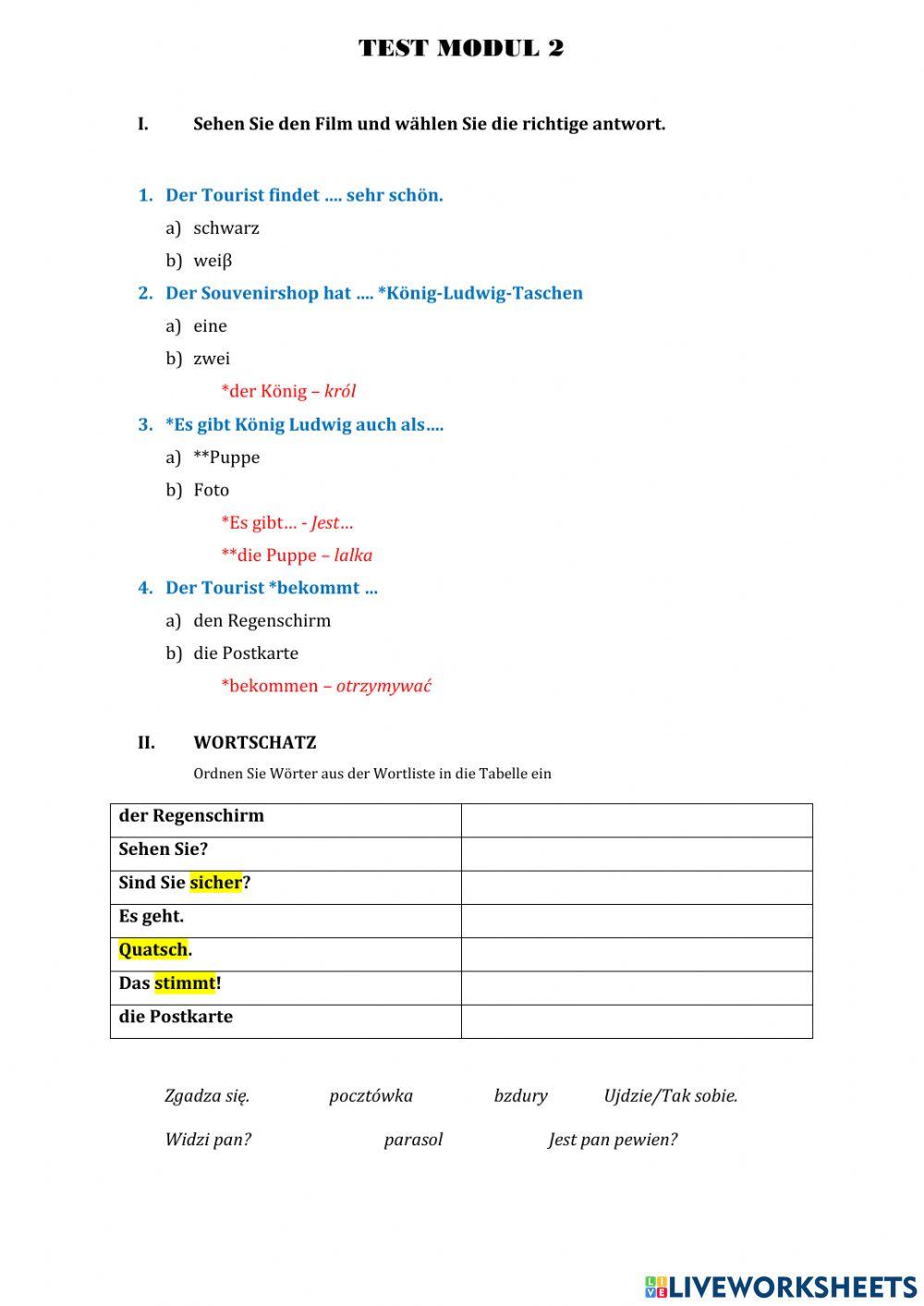 Test modul 2 worksheet | Live Worksheets