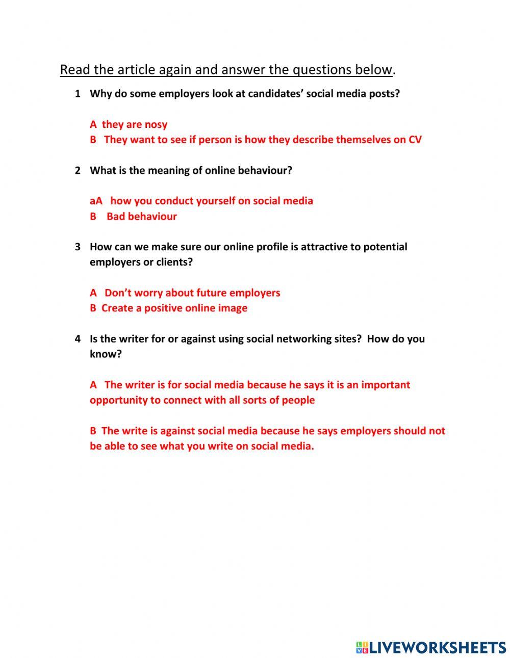 Online social media worksheet | Live Worksheets