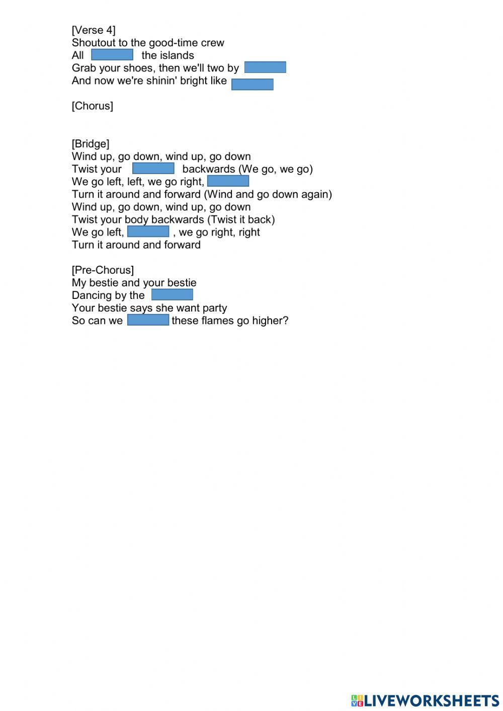 Song my bestie worksheet | Live Worksheets