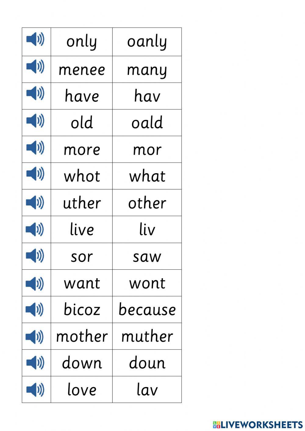 Tricky words online exercise for | Live Worksheets