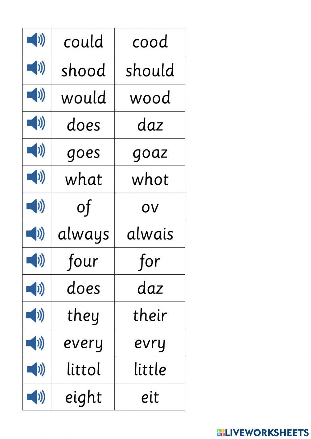 Tricky words online exercise for | Live Worksheets