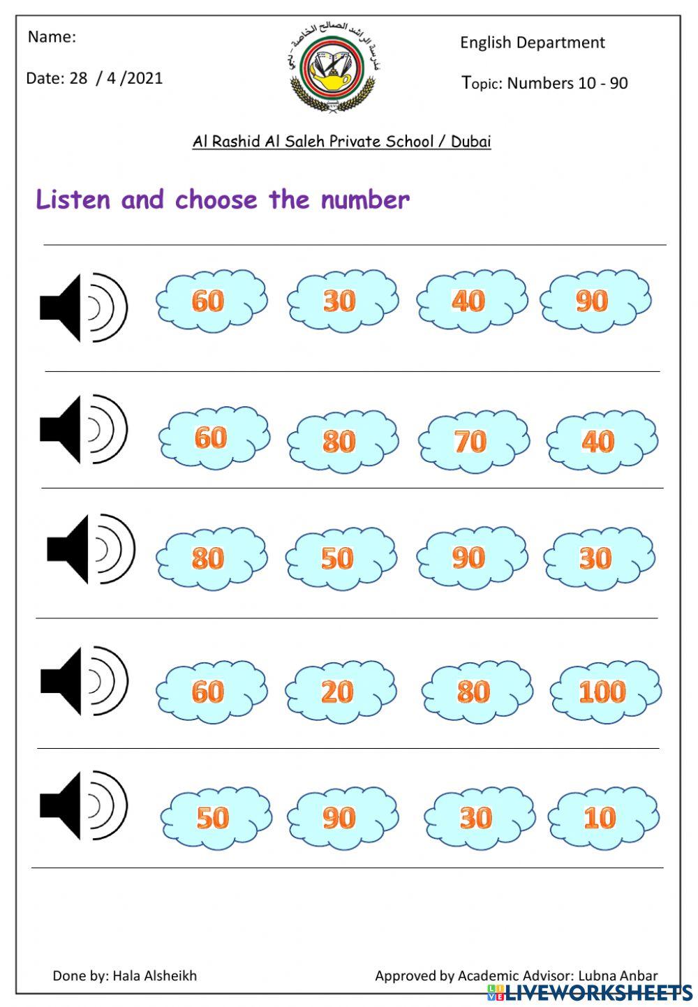 Numbers 10-90 online exercise for | Live Worksheets