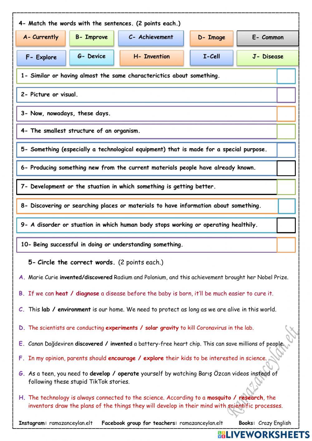 8th grade unit 9 science revision ramazanceylan worksheet | Live Worksheets