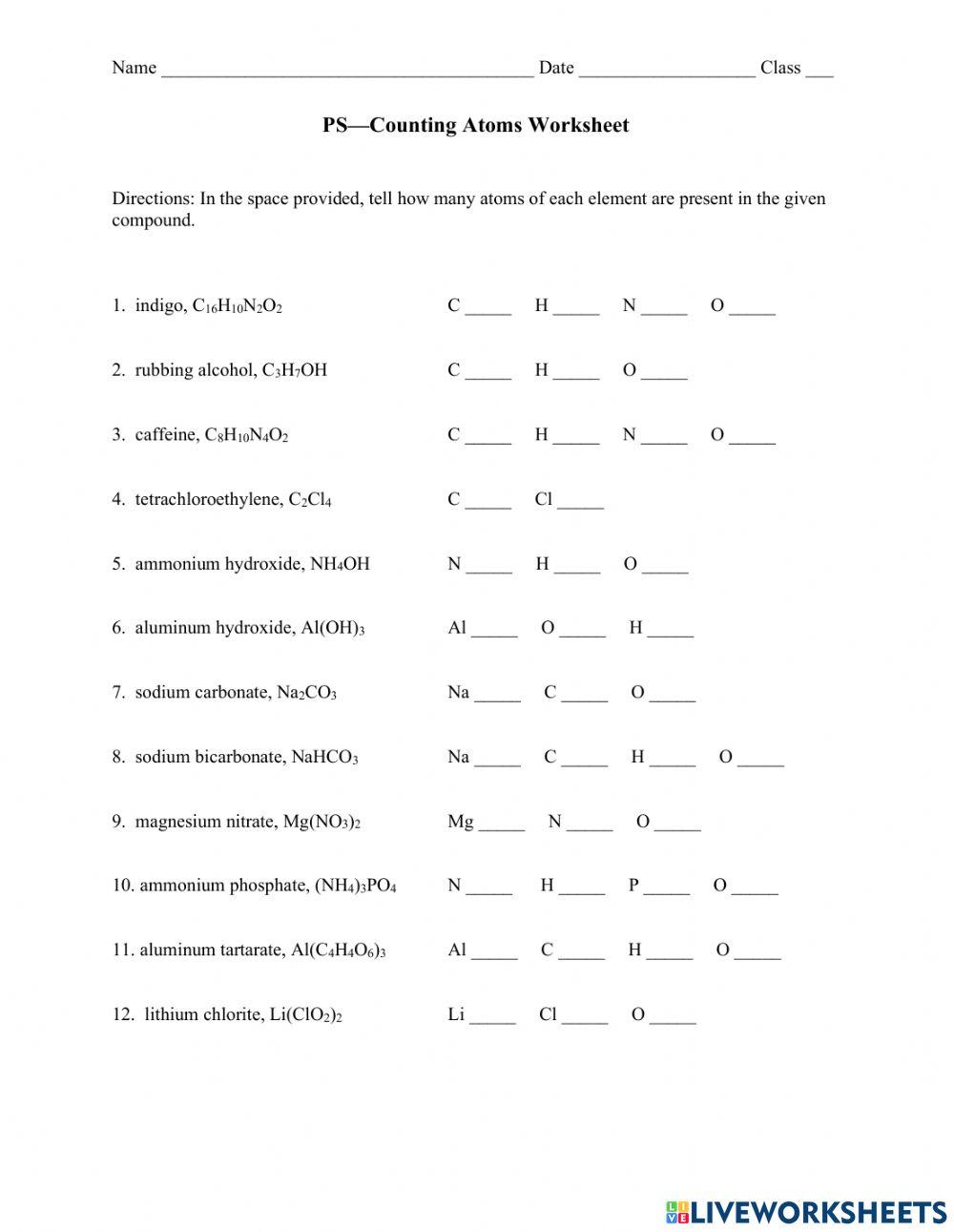 Counting Atoms Worksheet online exercise for | Live Worksheets