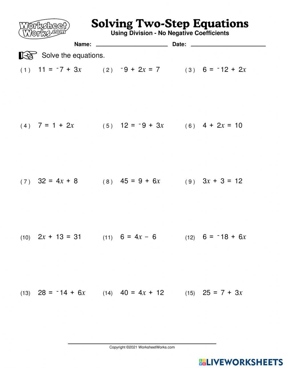 Solving Two Step Equations online exercise for | Live Worksheets