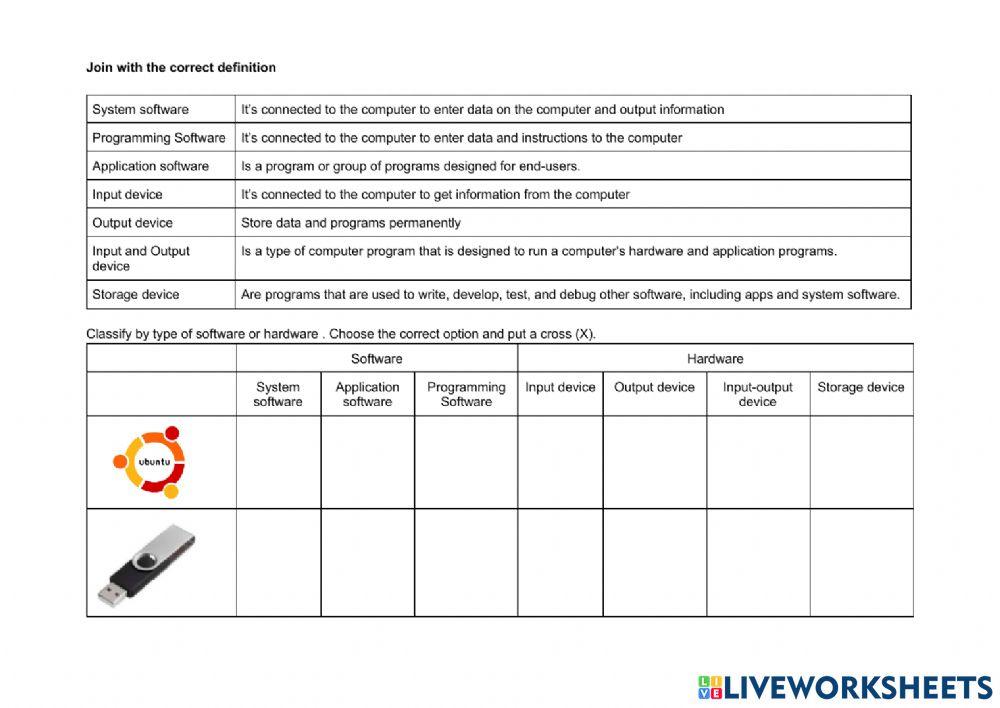Hardware - software-Abril worksheet | Live Worksheets