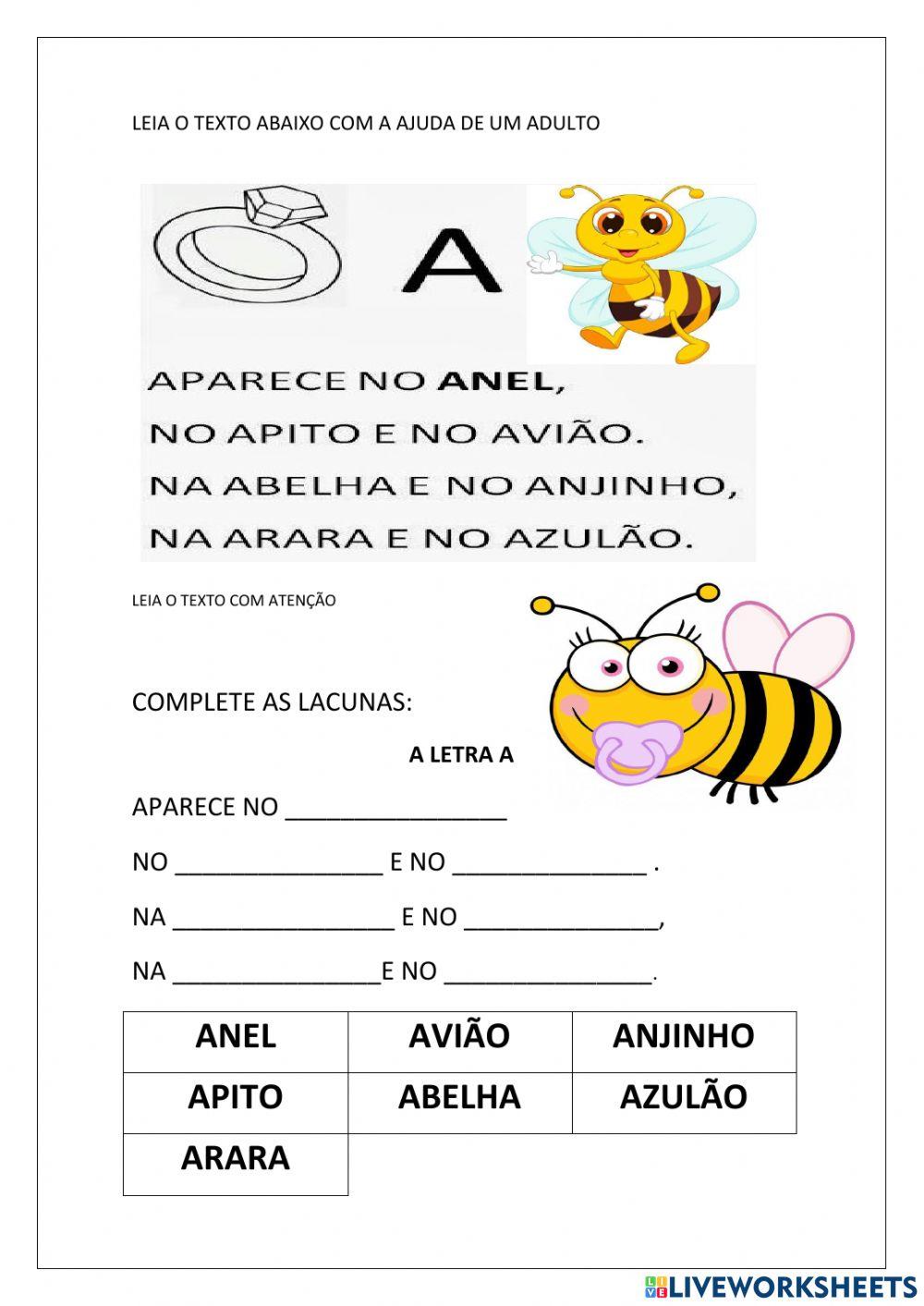 ATIVIDADE LETRA A interactive worksheet | Live Worksheets