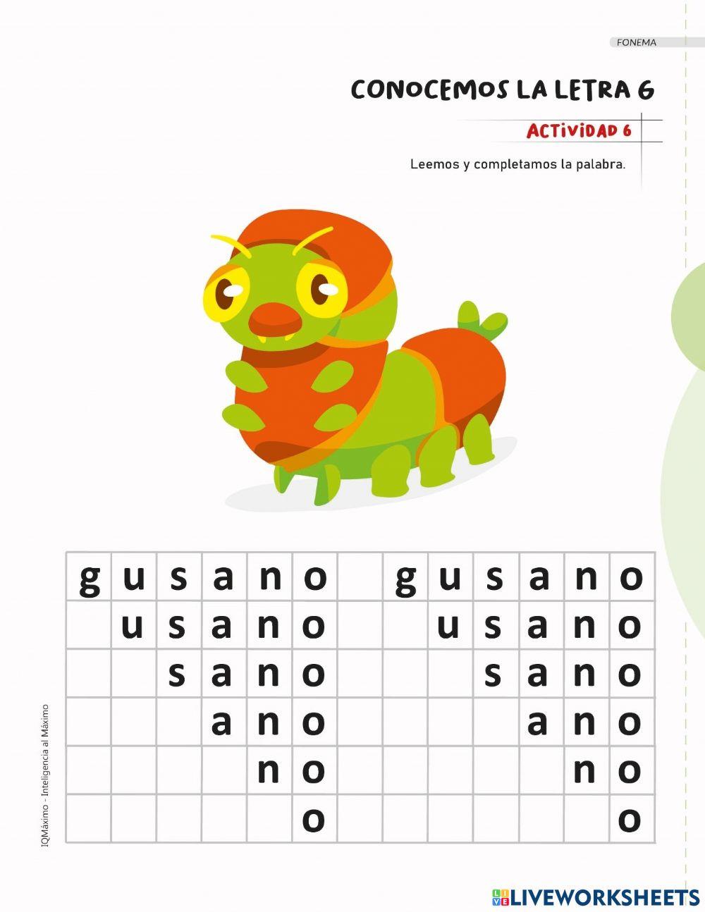 Actividad 6 letra G interactive worksheet | Live Worksheets