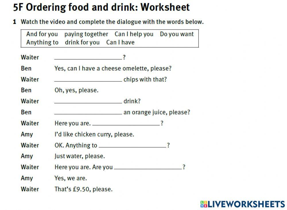 5th grade ordering food online exercise for | Live Worksheets