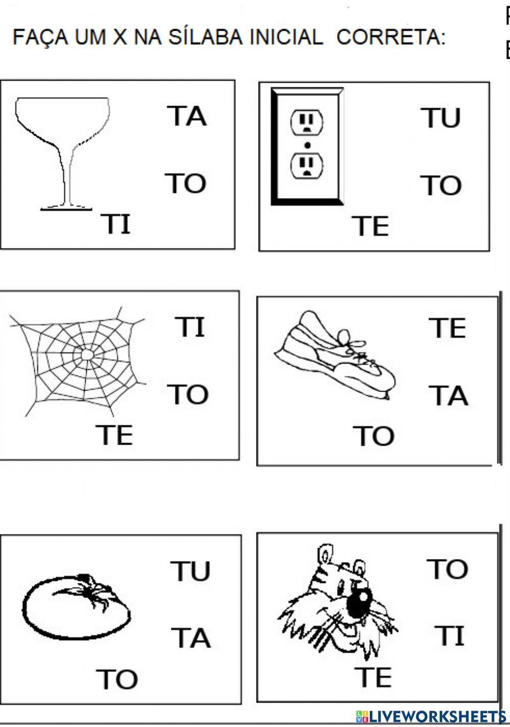Atividade com a silaba T worksheet | Live Worksheets