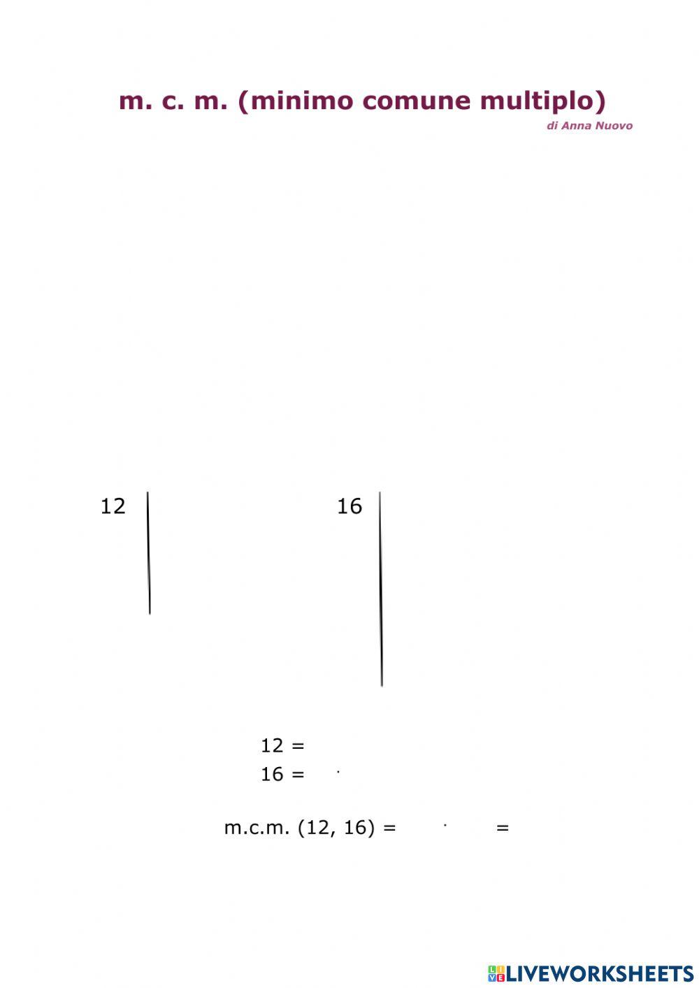 Mcm (minimo comune multiplo) worksheet | Live Worksheets