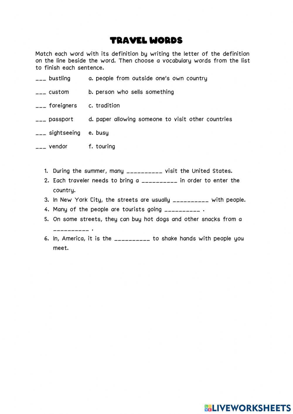 Travel Words 4979096 | MsStephA12 | Live Worksheets