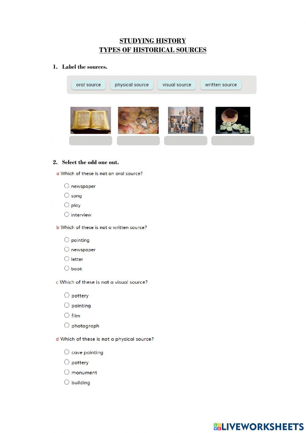 Historical Sources online activity | Live Worksheets
