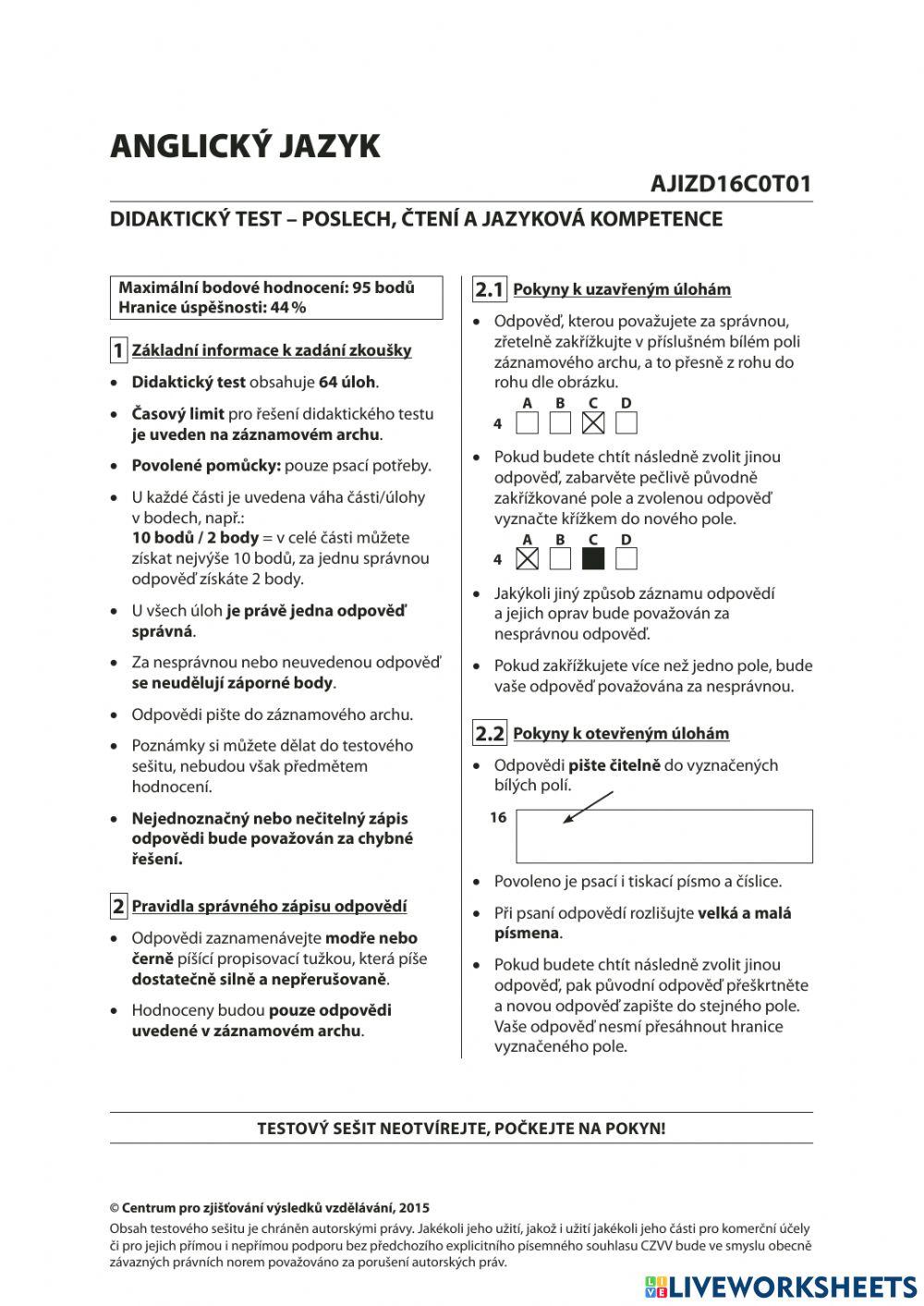 DT English ilustrační 2016 part 1 worksheet | Live Worksheets
