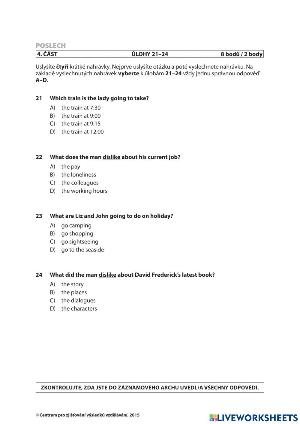 DT English ilustrační 2016 part 1 worksheet | Live Worksheets