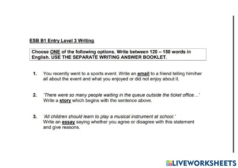 Esb b1 writing 2019a worksheet | Live Worksheets