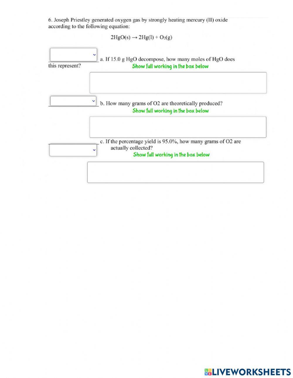 Stoichiometry - Limiting Reagent, Theoretical Yield And Percent Yield
