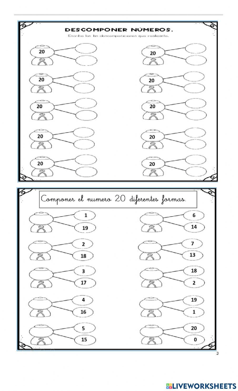Descomponer y Componer el 10 worksheet | Live Worksheets
