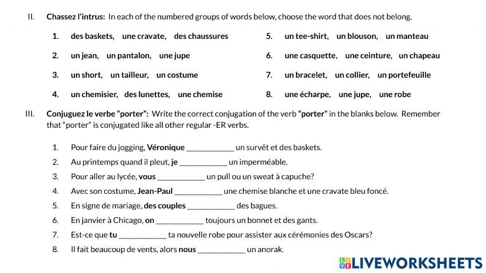 Des vêtements e… | Free Interactive Worksheets | 6557125