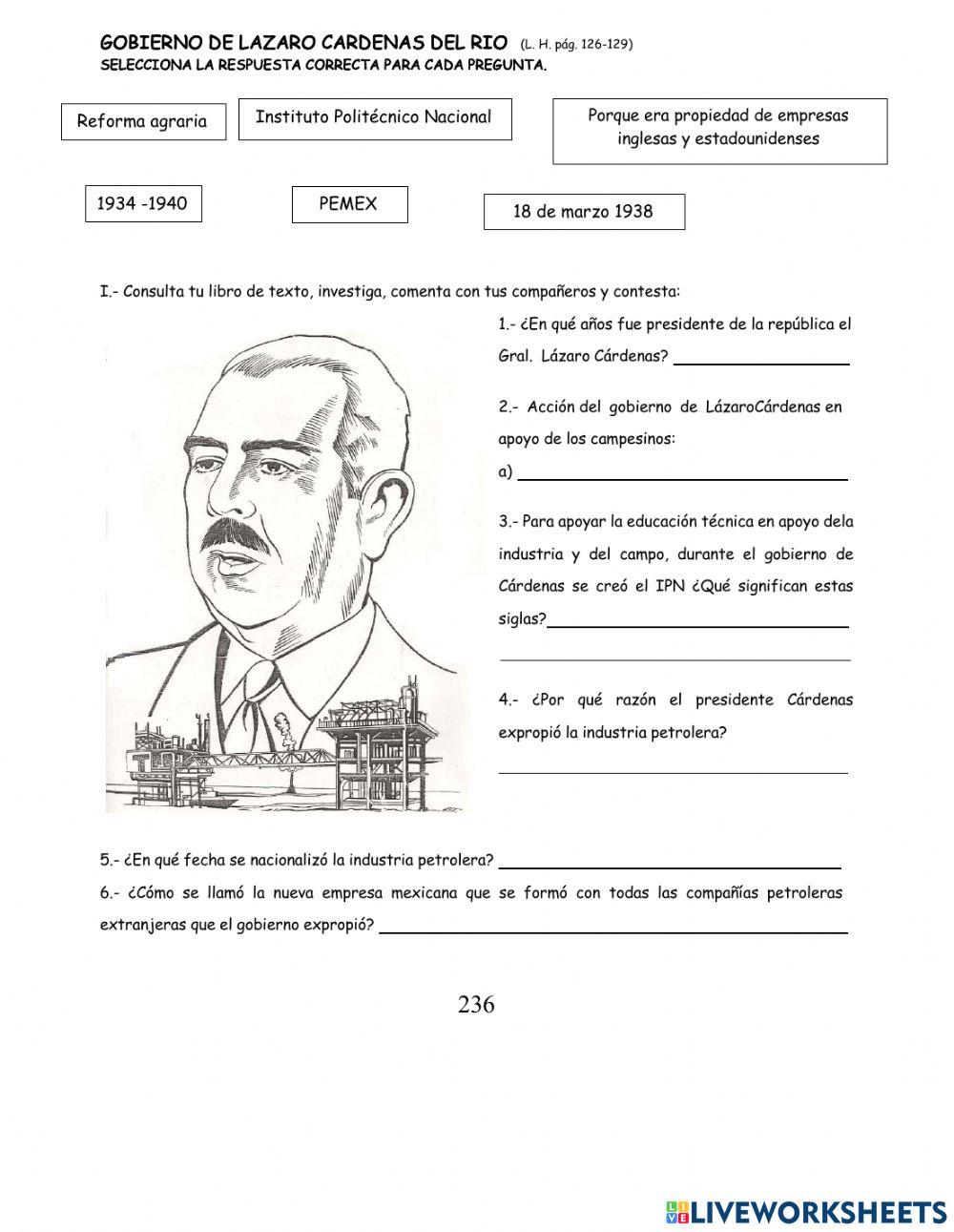EL CARDENISMO | Free Interactive Worksheets | 2981751