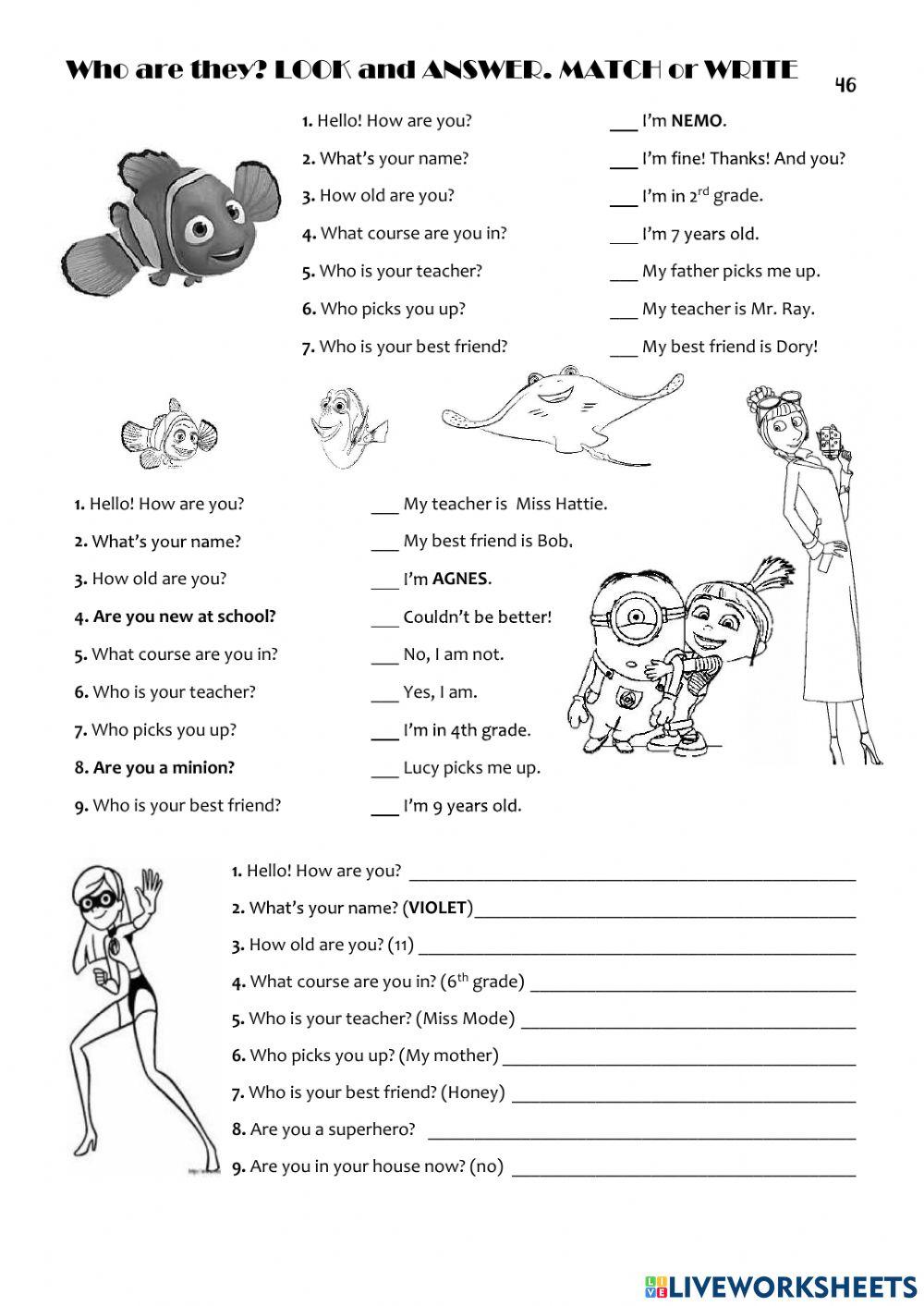 Personal Questions online worksheet for 3rd Grade | Live Worksheets