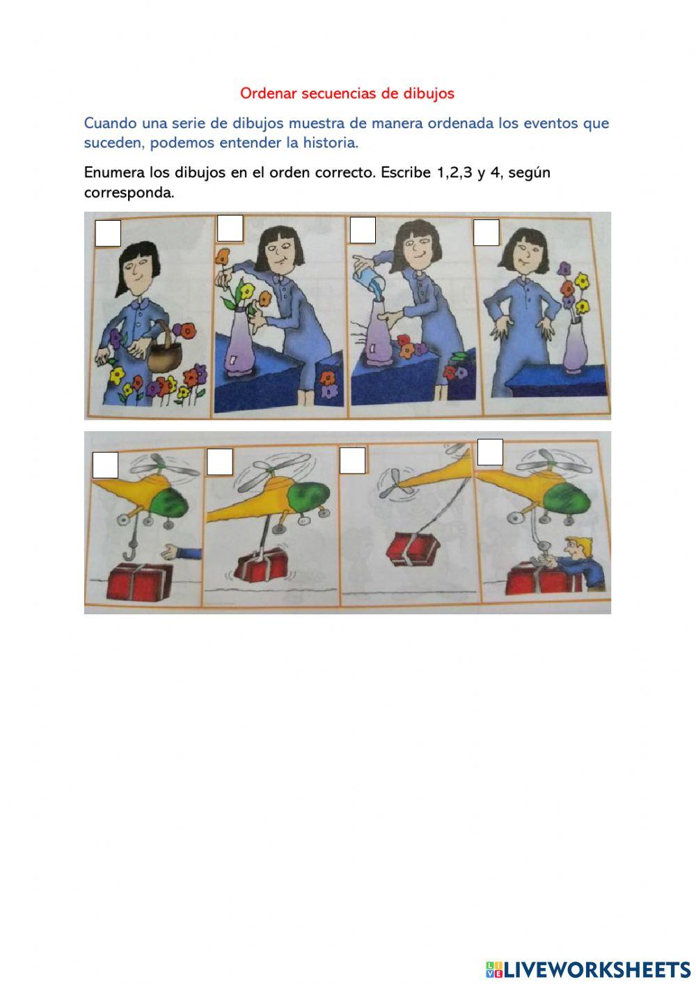 Ordenar secuencias de dibujos worksheet | Live Worksheets