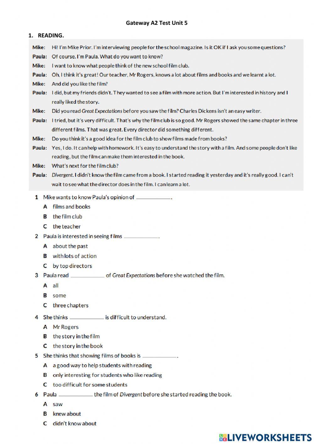 Gateway A2 Unit… | Free Interactive Worksheets | 6557208