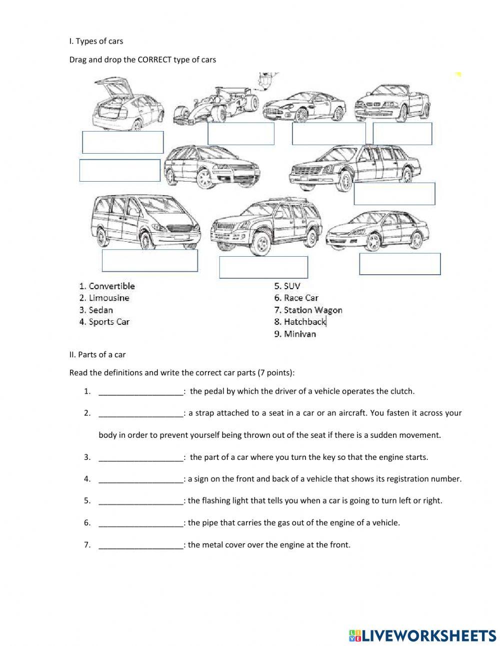 Review (Types, parts of a car, handtools, car materials, under the ...
