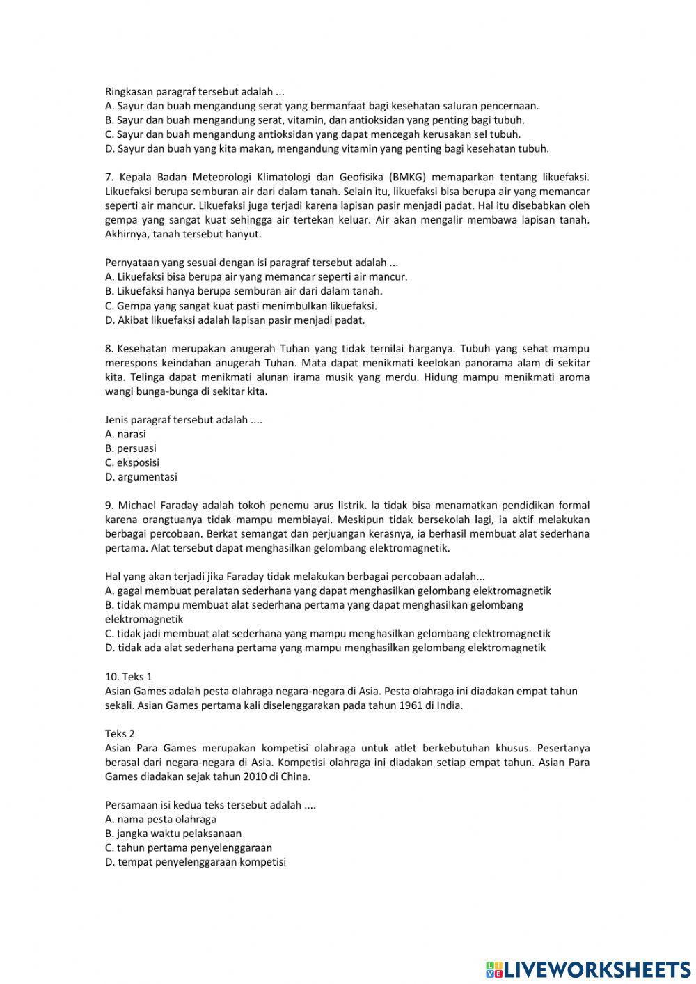 Bahasa Indonesia online pdf worksheet | Live Worksheets