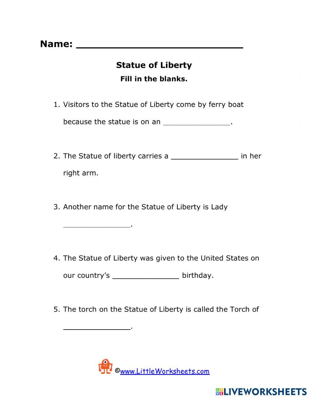 Statue Of Liberty - Reading online exercise for | Live Worksheets