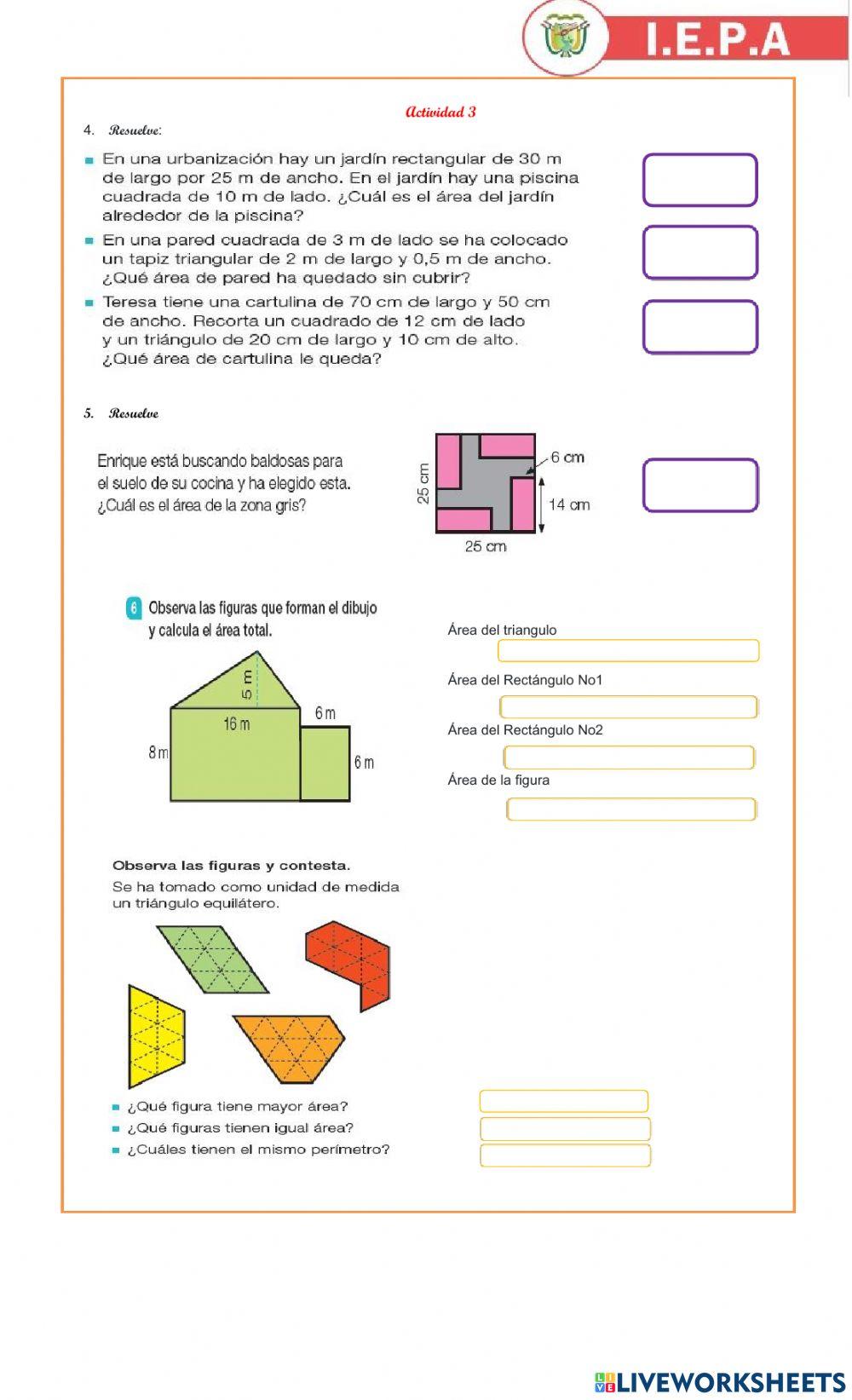 Área | Free Interactive Worksheets | 945271