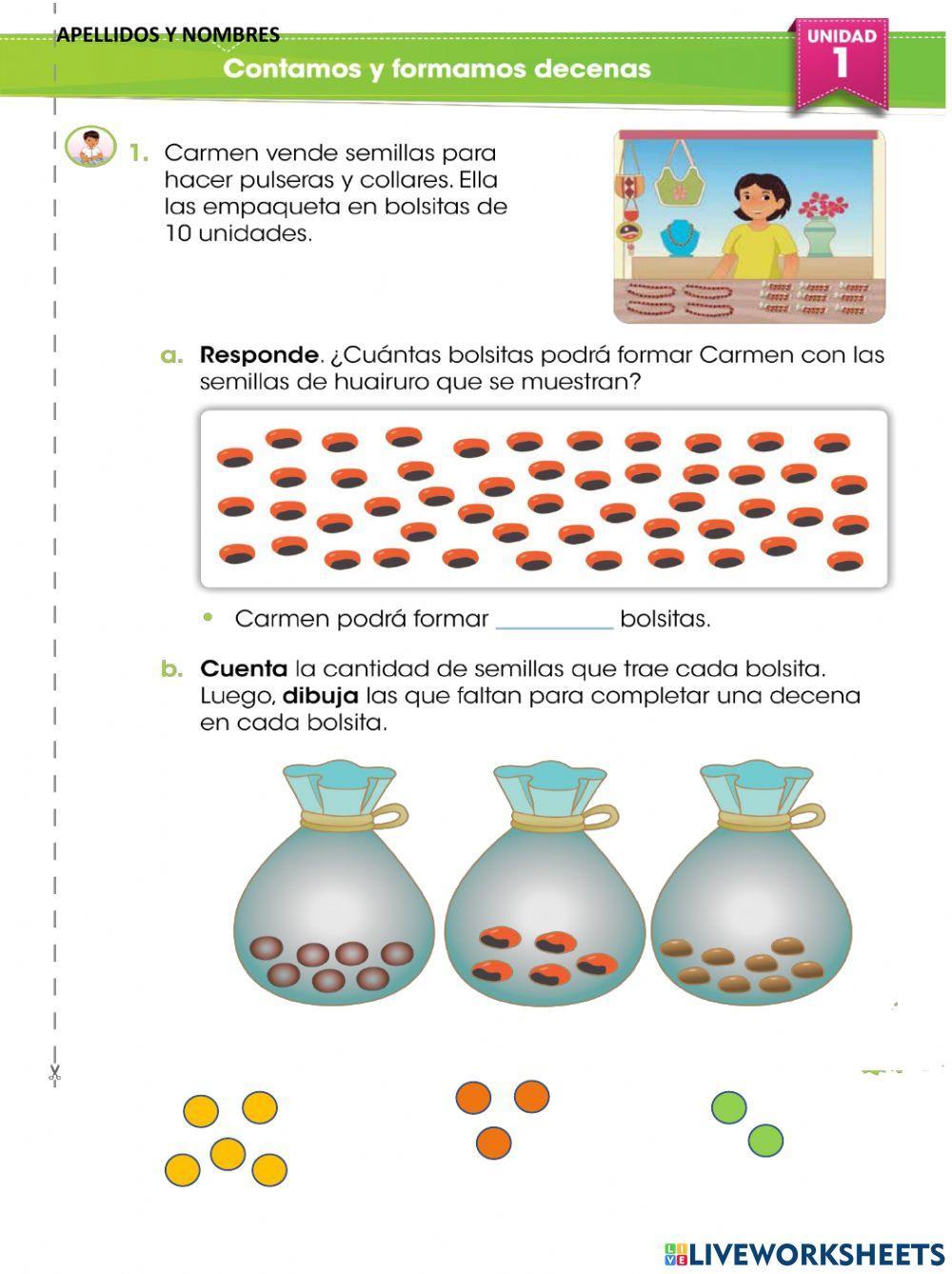 Contando y formando decenas interactive worksheet | Live Worksheets