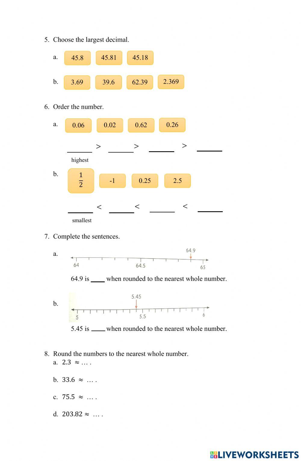 Decimal 1 worksheet | Live Worksheets