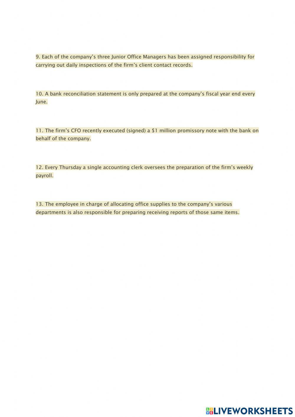 Internal control exercise 945963 | Grace Vogt | Live