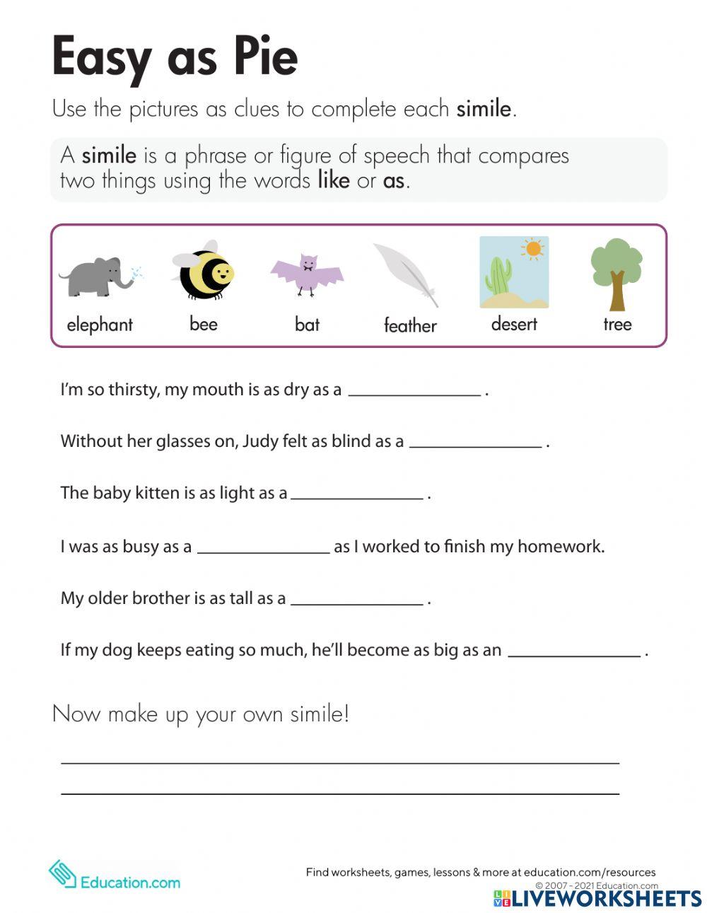 Similes online exercise for | Live Worksheets