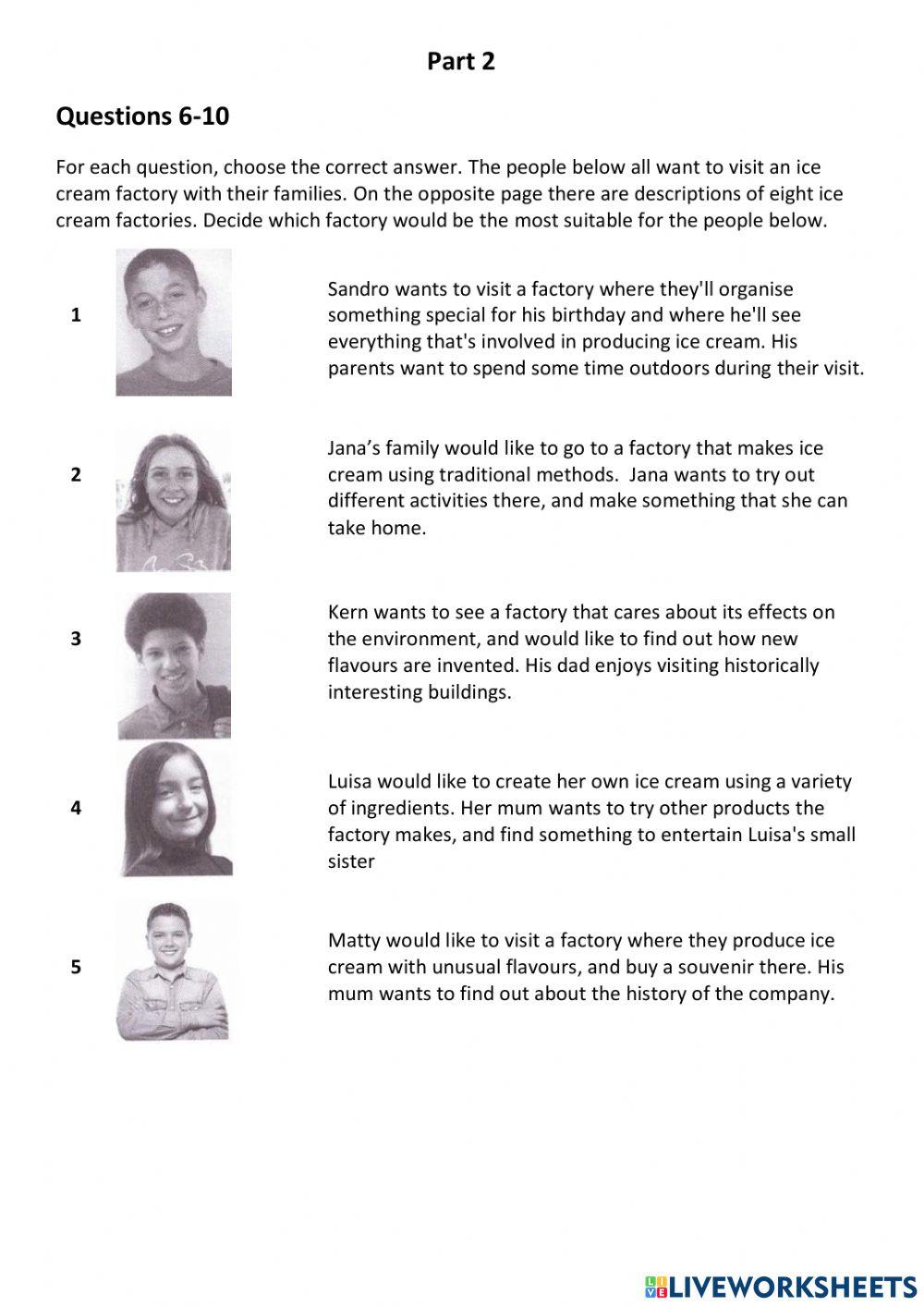 PET - Reading p… | Free Interactive Worksheets | 946306