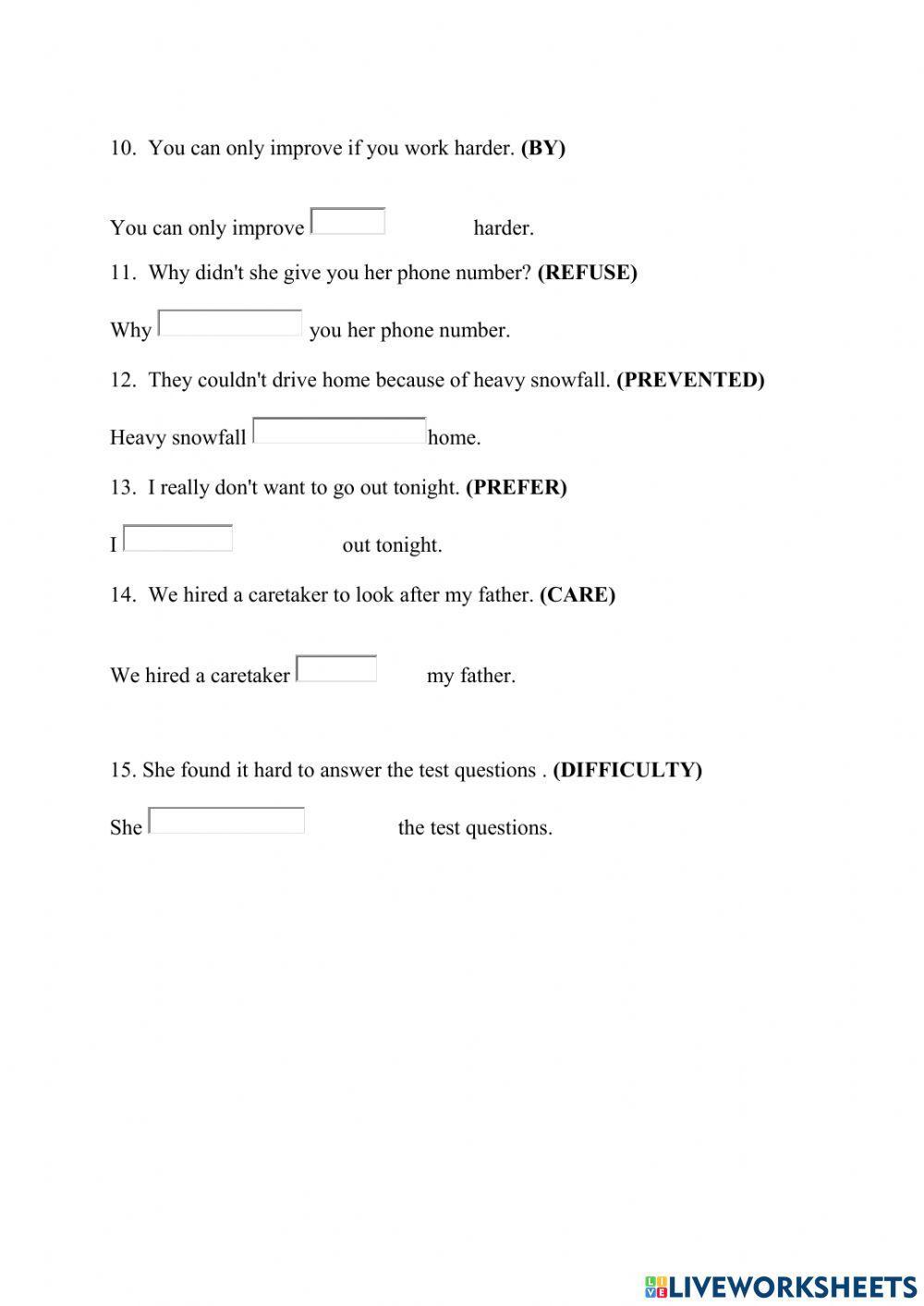 Key word transformation 2 activity | Live Worksheets