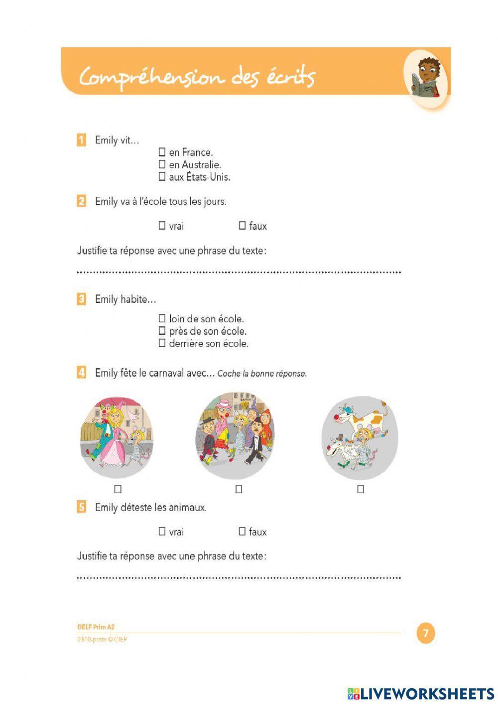 Comprehension Ecrite Delf Prim A2 Worksheet Live Worksheets, 47% OFF Comprehension Ecrite Delf Prim A2 Worksheet Live Worksheets, 47% OFF