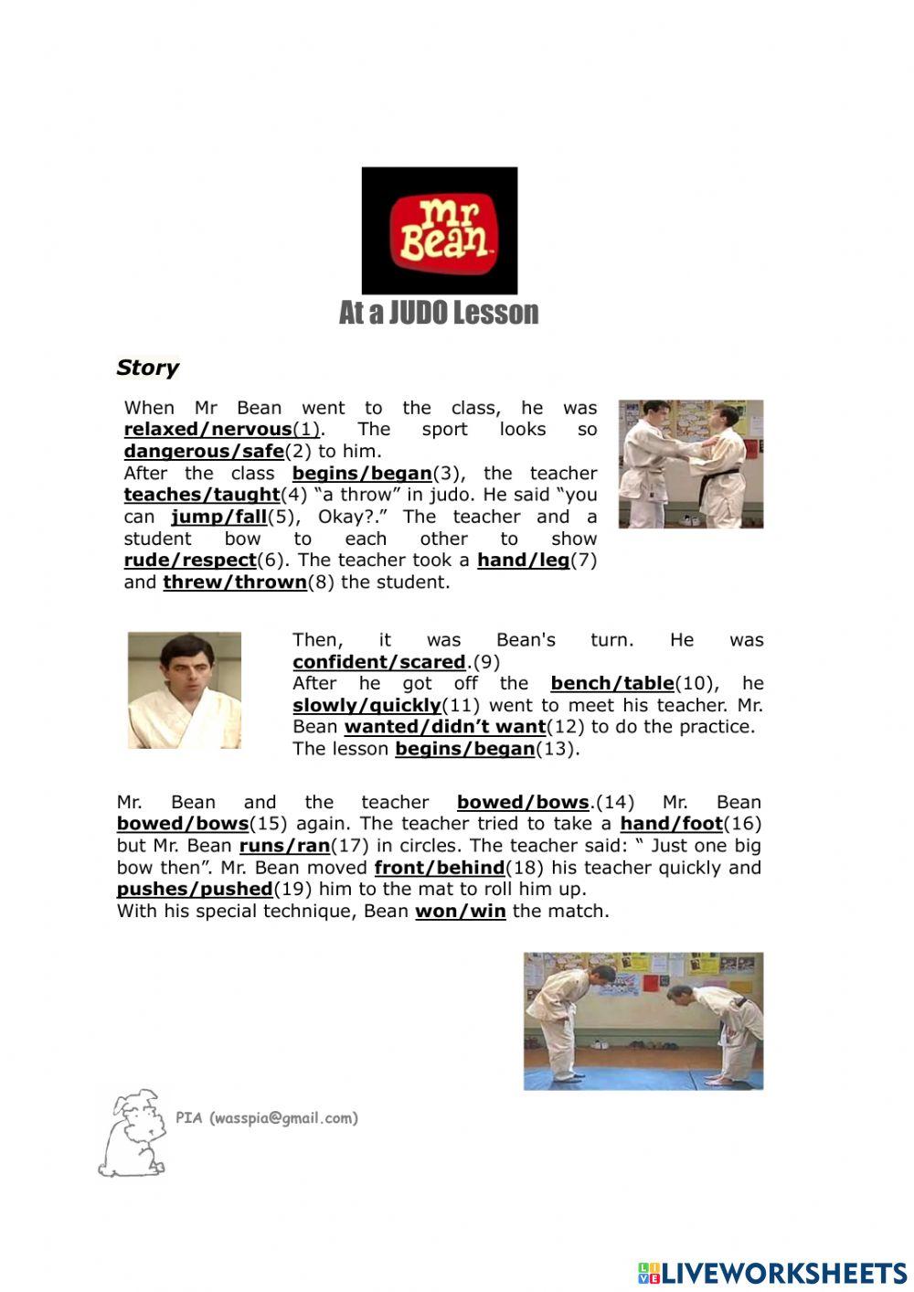 Mr. Bean does judo worksheet | Live Worksheets
