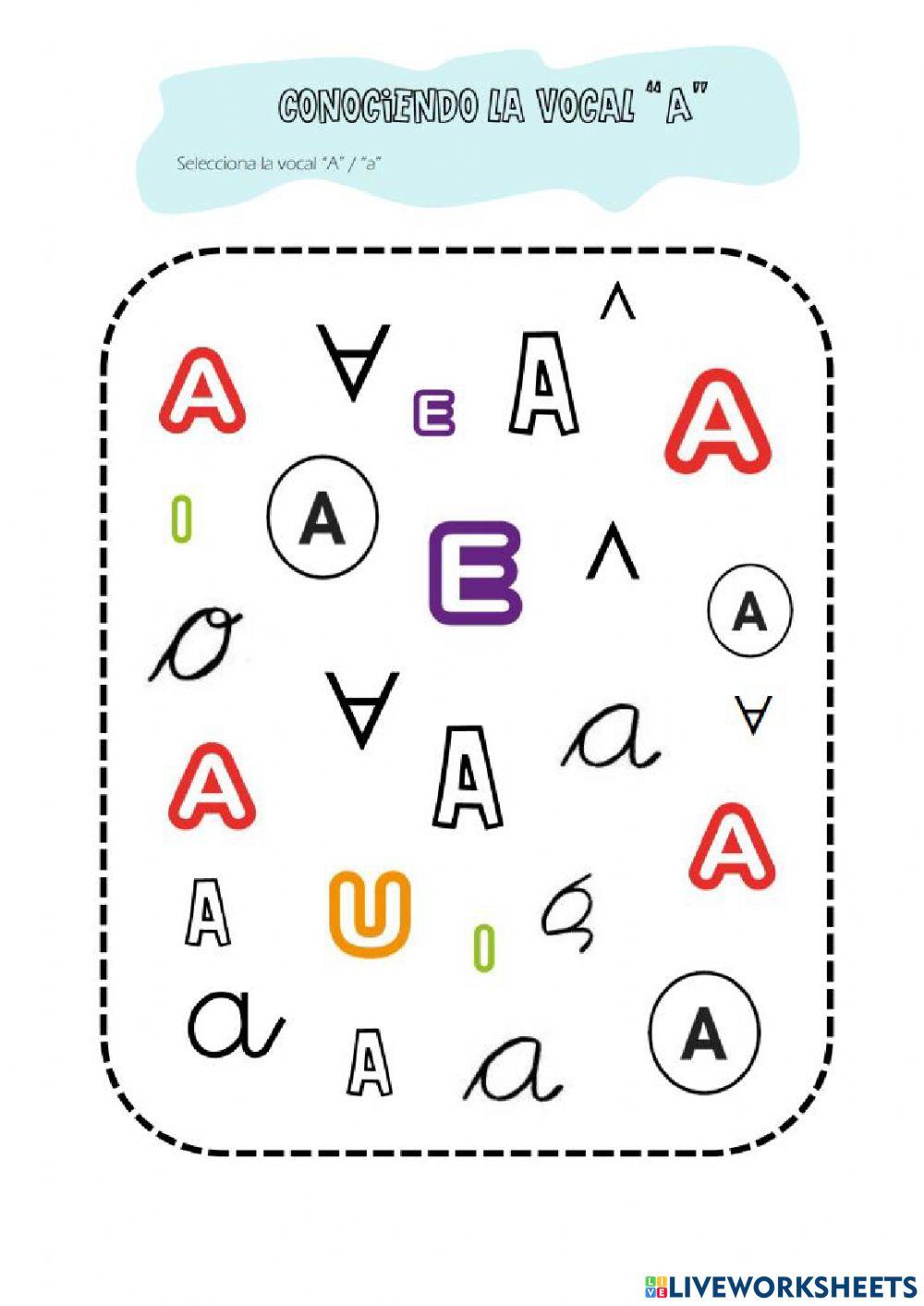La vocal A a worksheet | Live Worksheets