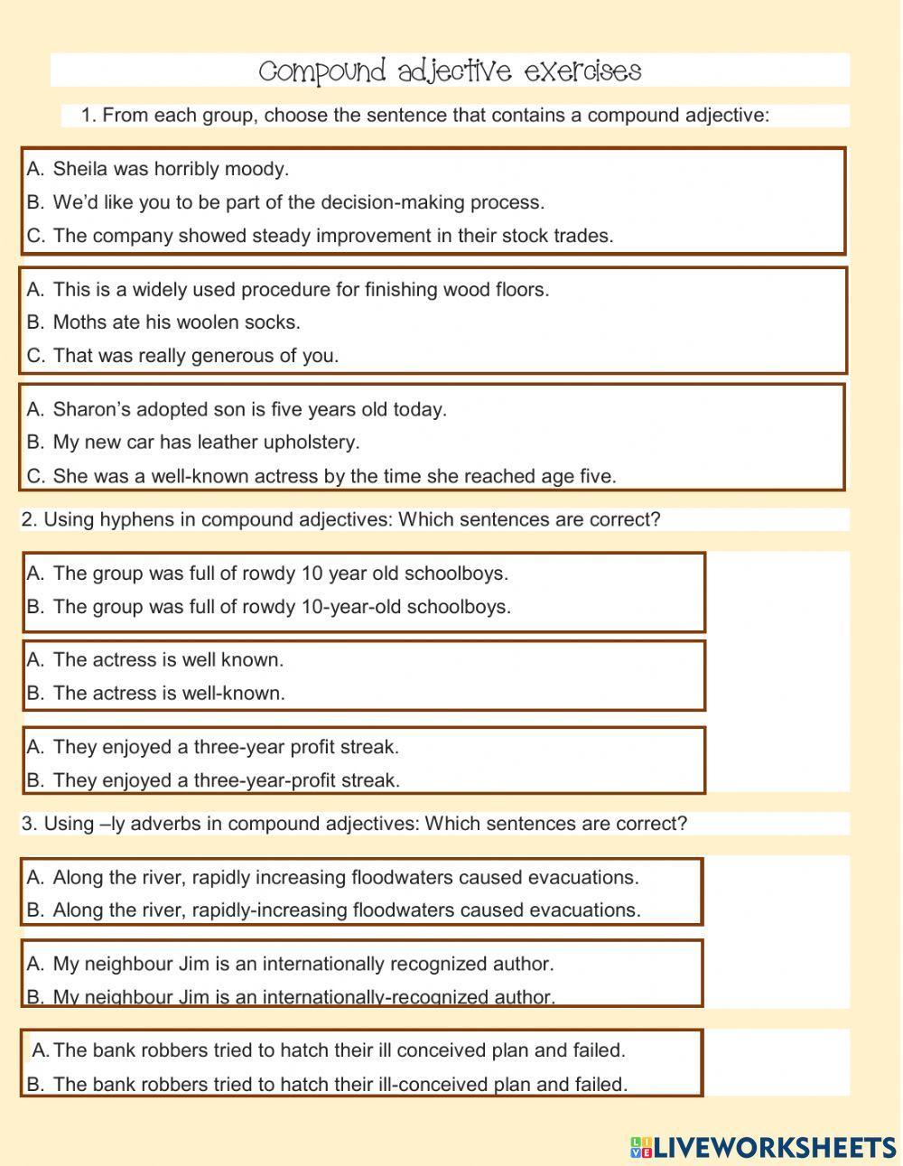Compound adject… | Free Interactive Worksheets | 947438