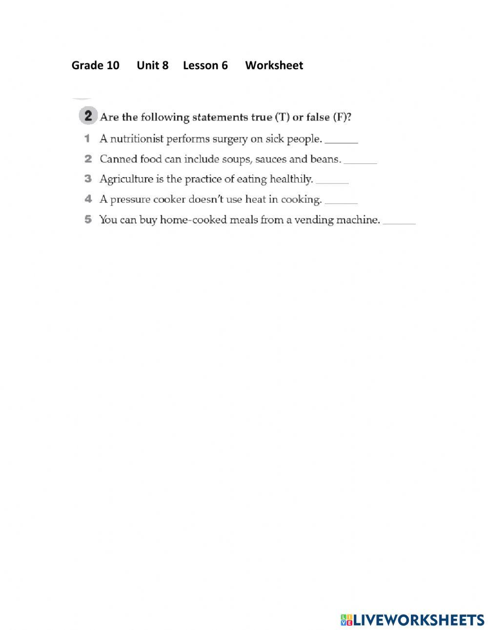 Unit 8 Lesson 6 | Live Worksheets