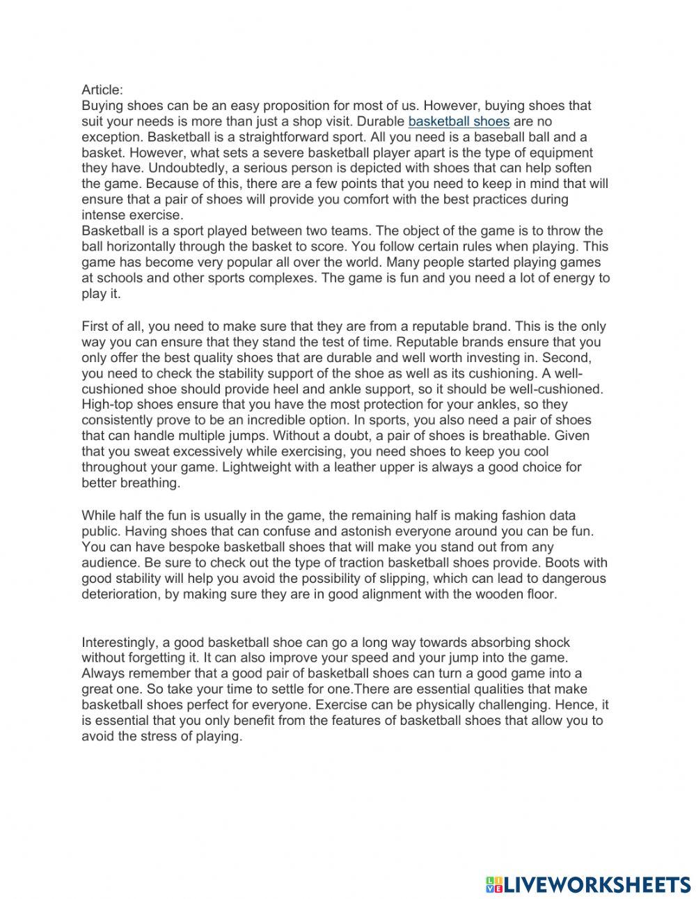 Expensive shoes worksheet | Live Worksheets