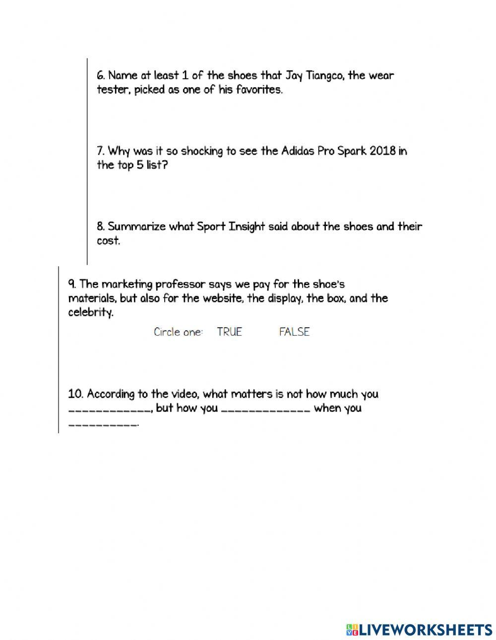 Expensive shoes worksheet | Live Worksheets