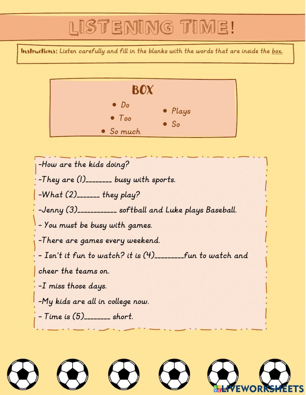 947736 | Listening Time | aniag99 | LiveWorksheets