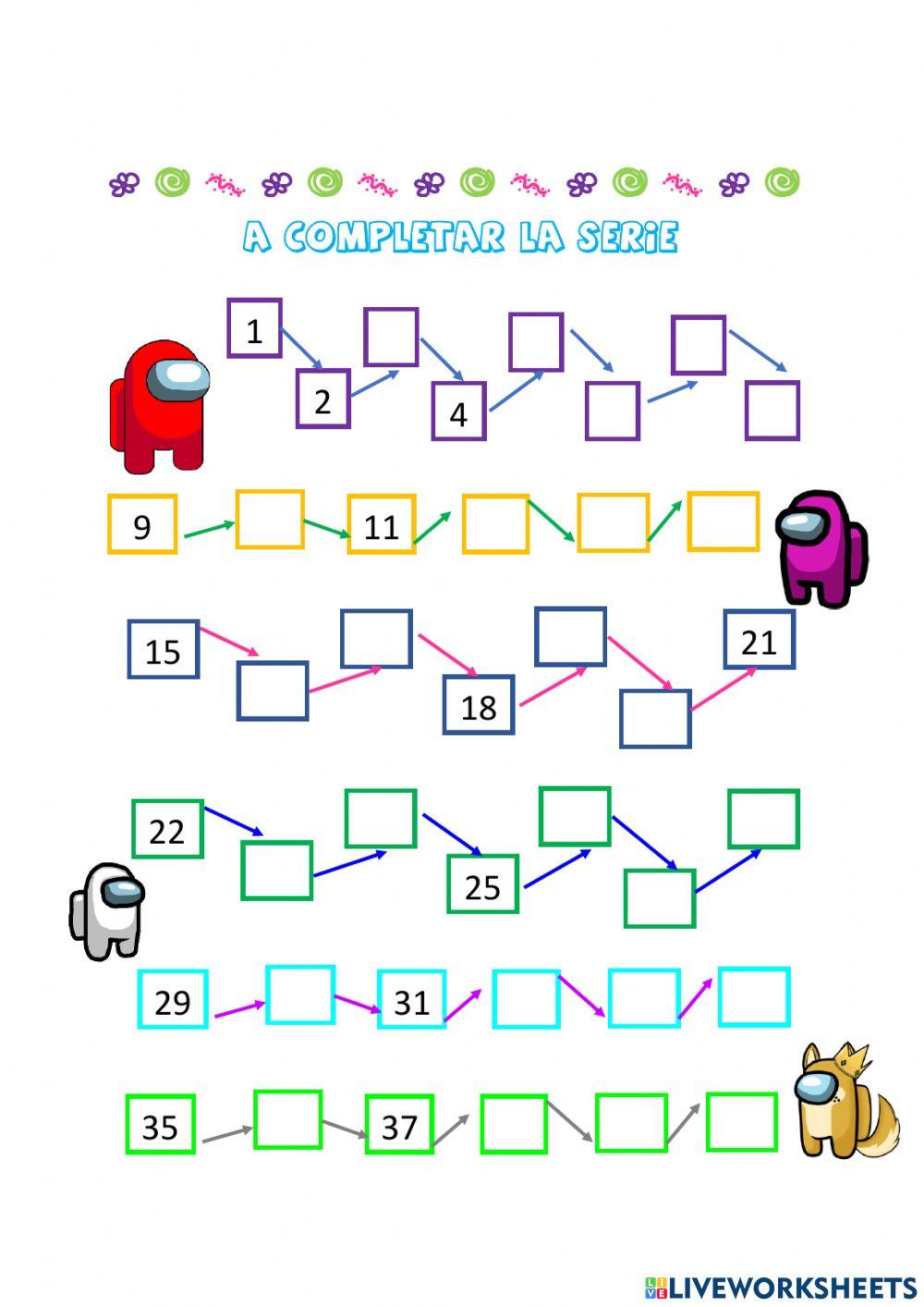 A completar la serie worksheet | Live Worksheets