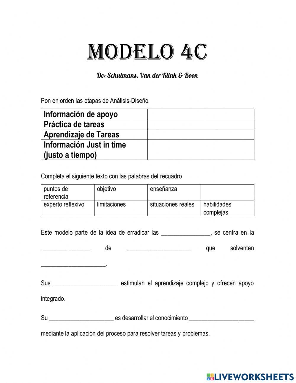 Modelo 4C worksheet | Live Worksheets