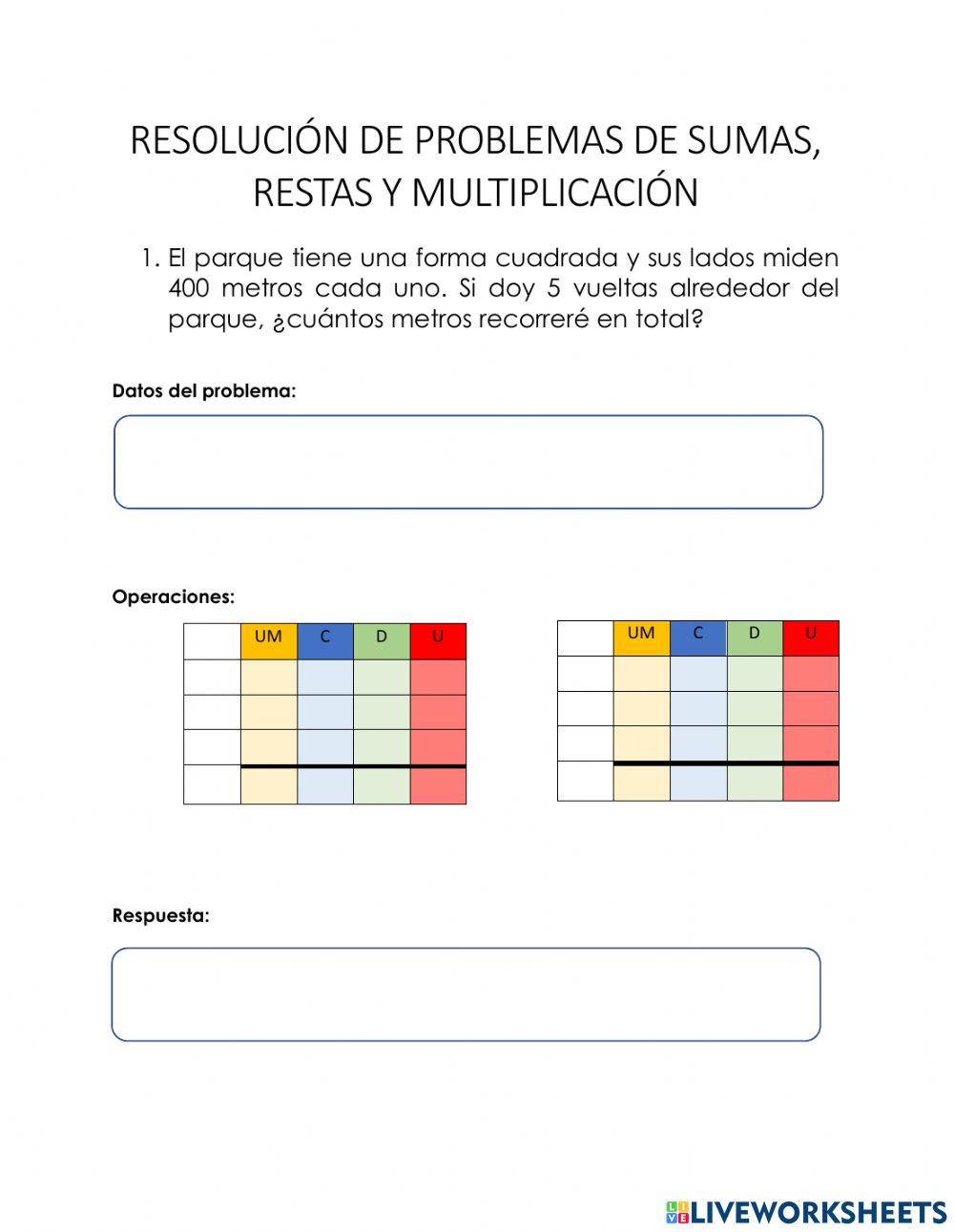 Resolución de problemas - Calculo online worksheet | Live Worksheets
